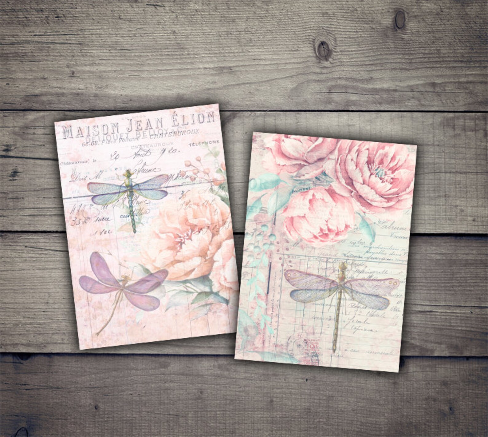 DIGITAL Printable Dragonfly Floral Papers Digital Collage - Etsy