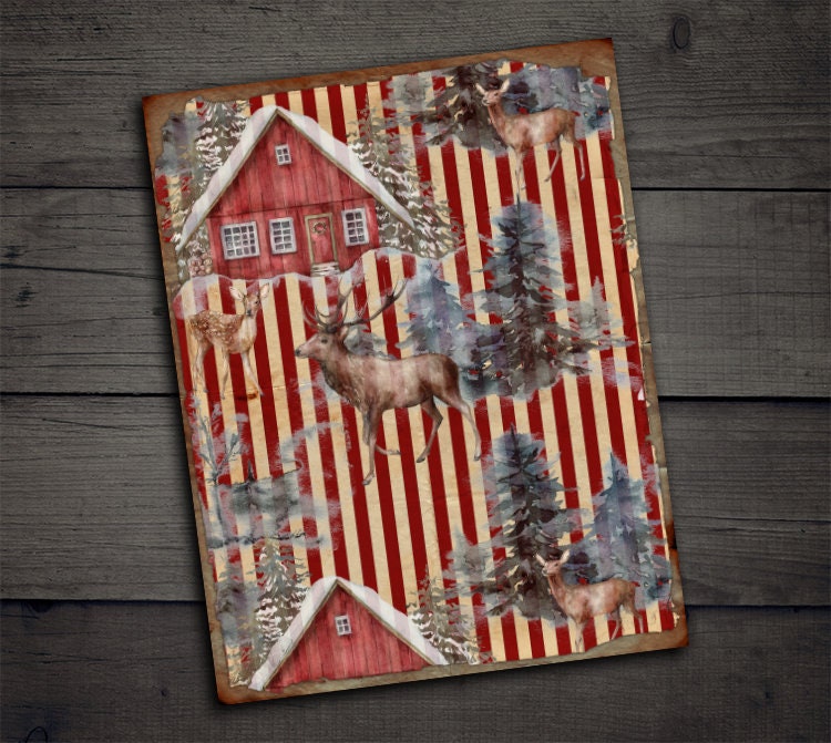 DIGITAL Digital Vintage Christmas Red Stripes Paper Download - VBM2345 ...