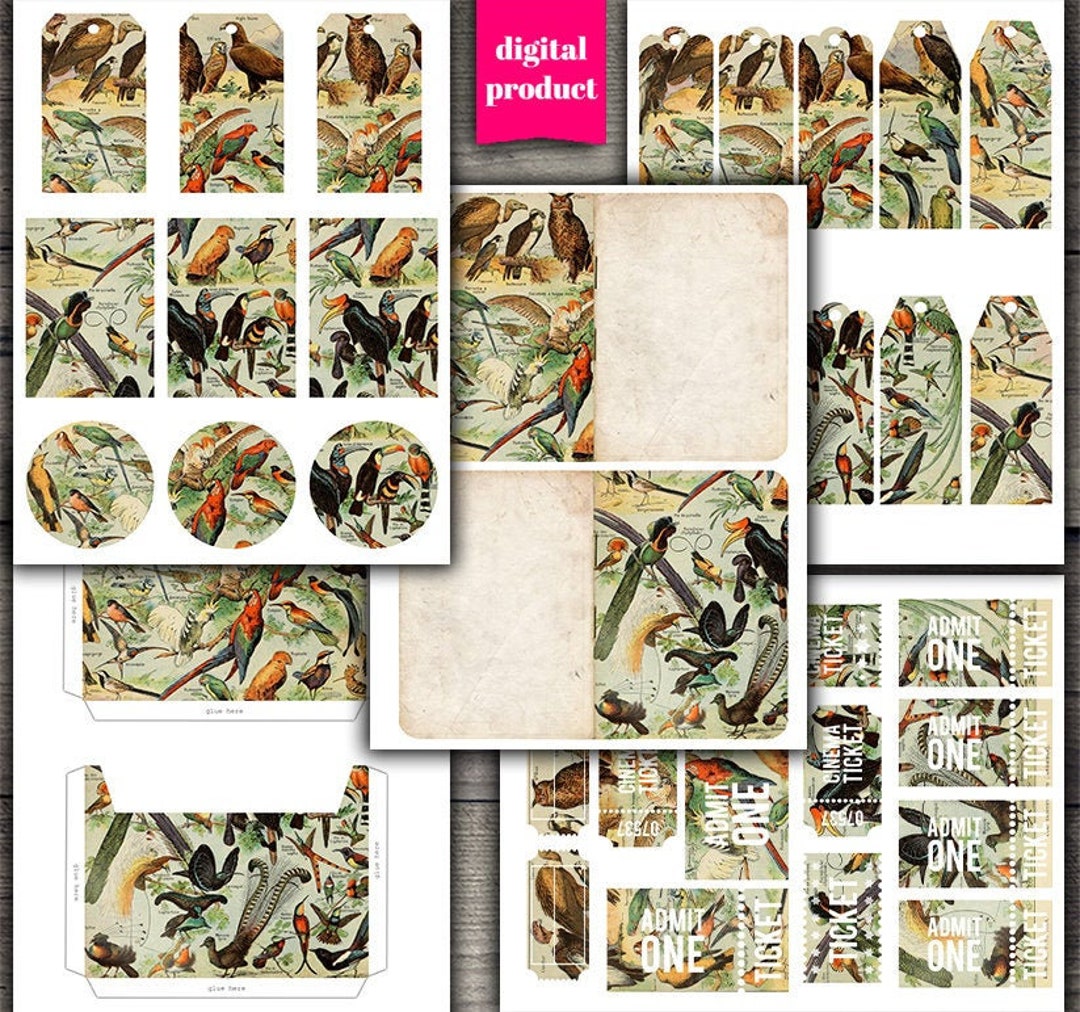 DIGITAL Vintage Bird Junk Journal Kit - Printable Vintage Birds ...