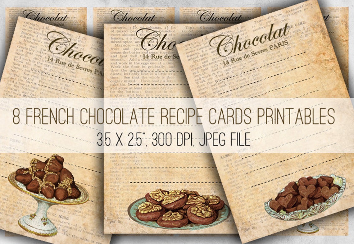 DIGITAL Vintage Dessert Recipe Cards Digital Collage Sheet - Etsy
