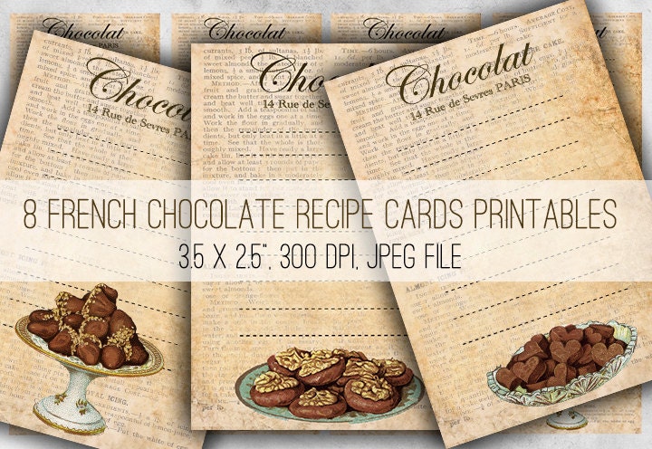 DIGITAL Vintage Dessert Recipe Cards Digital Collage Sheet - Etsy