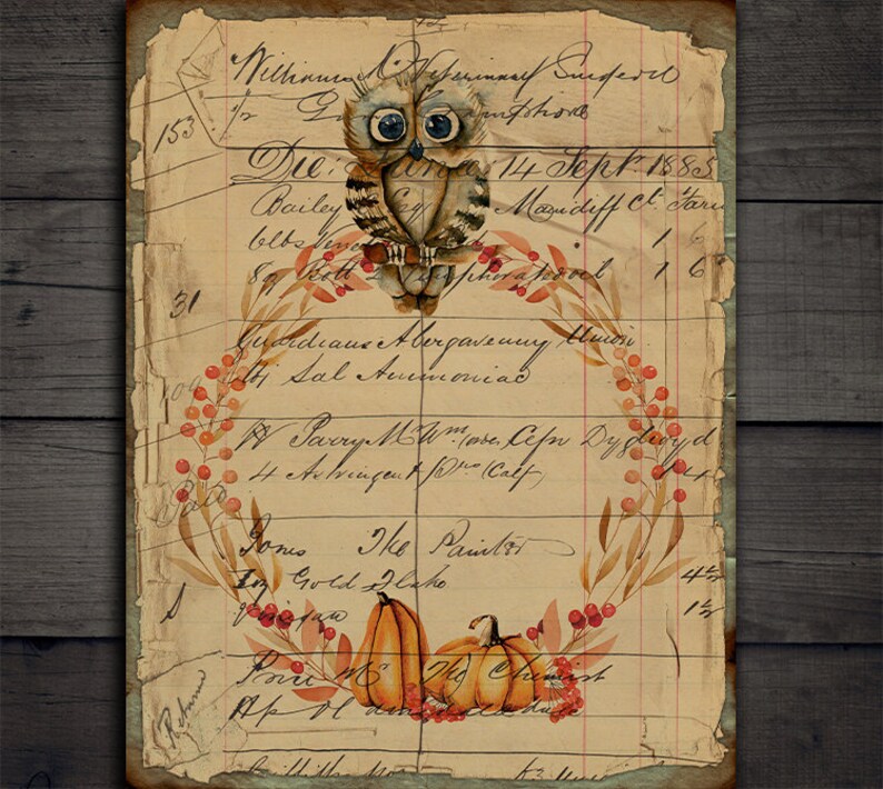DIGITAL Vintage Autumn Owls Junk Journal Ephemera - Digital Paper ...