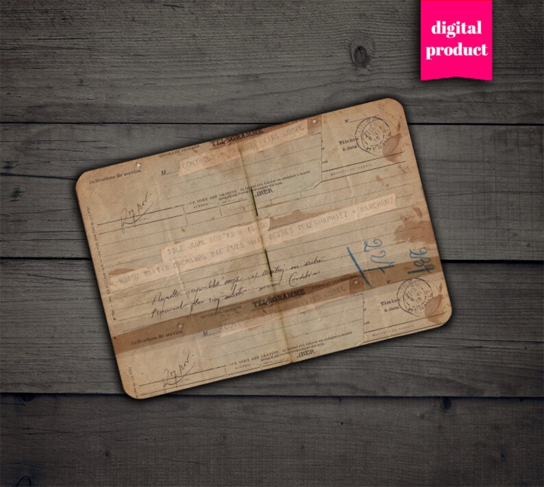 DIGITAL Grunge French Telegram Ephemera Digital Junk Journal - Etsy