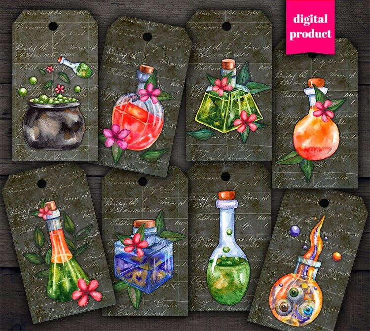 DIGITAL Halloween Potions Gift Tags Printable Halloween - Etsy