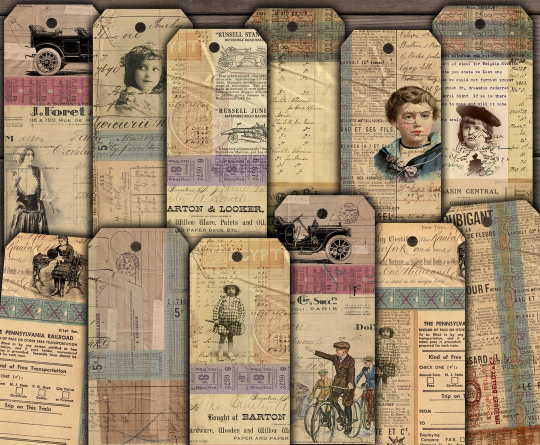 Digital Grunge XL Gift Tags, Printable Vintage Ephemera, Vintage ...