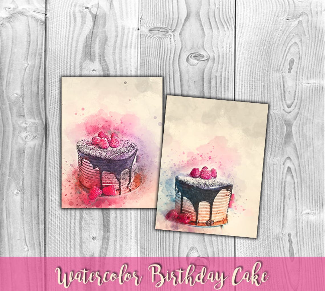 DIGITAL Watercolor Birthday Cakes Digital Collage Sheet | Etsy