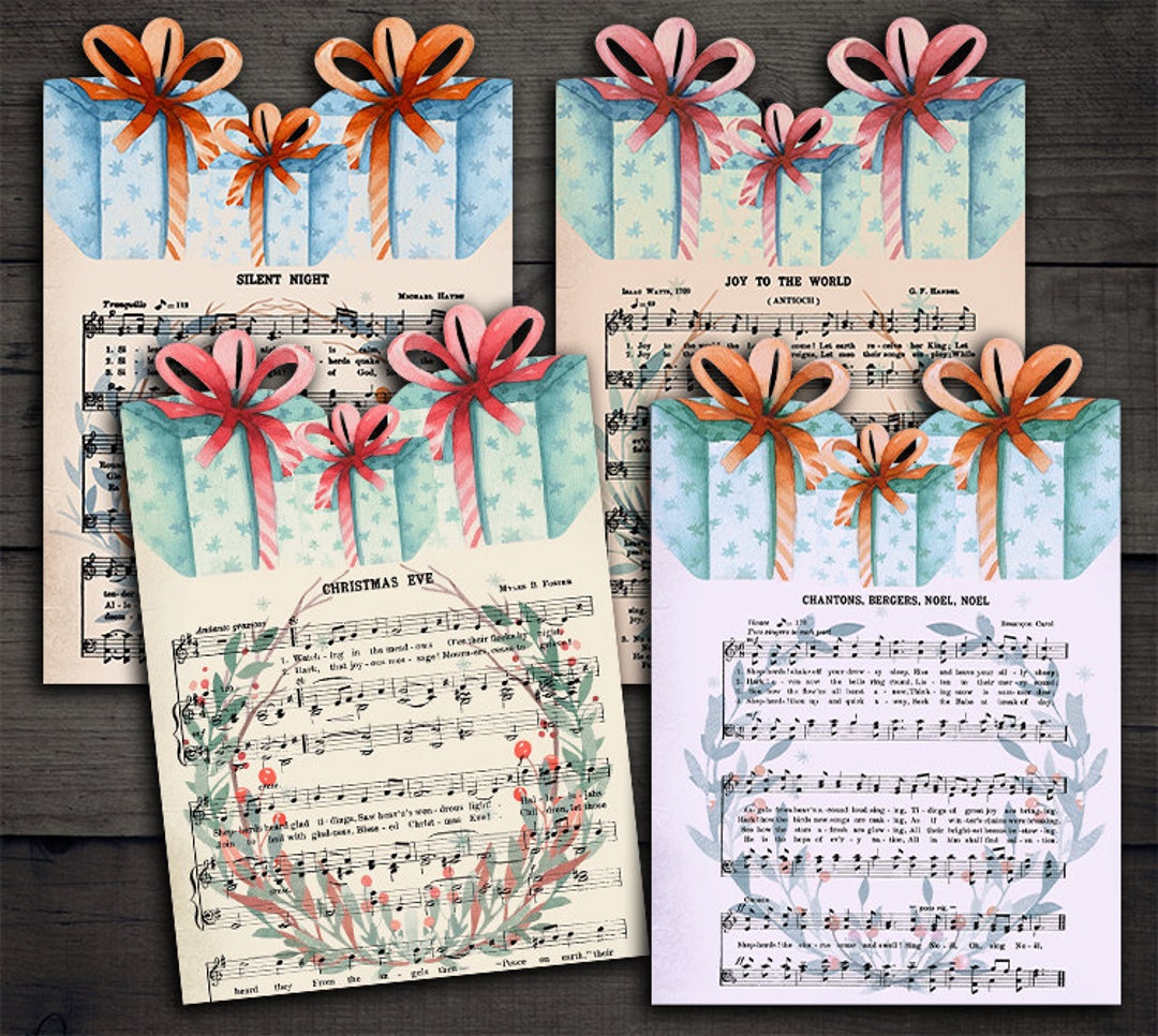 Printable Christmas Music Sheet Cards: Vintage Collage (digital ...