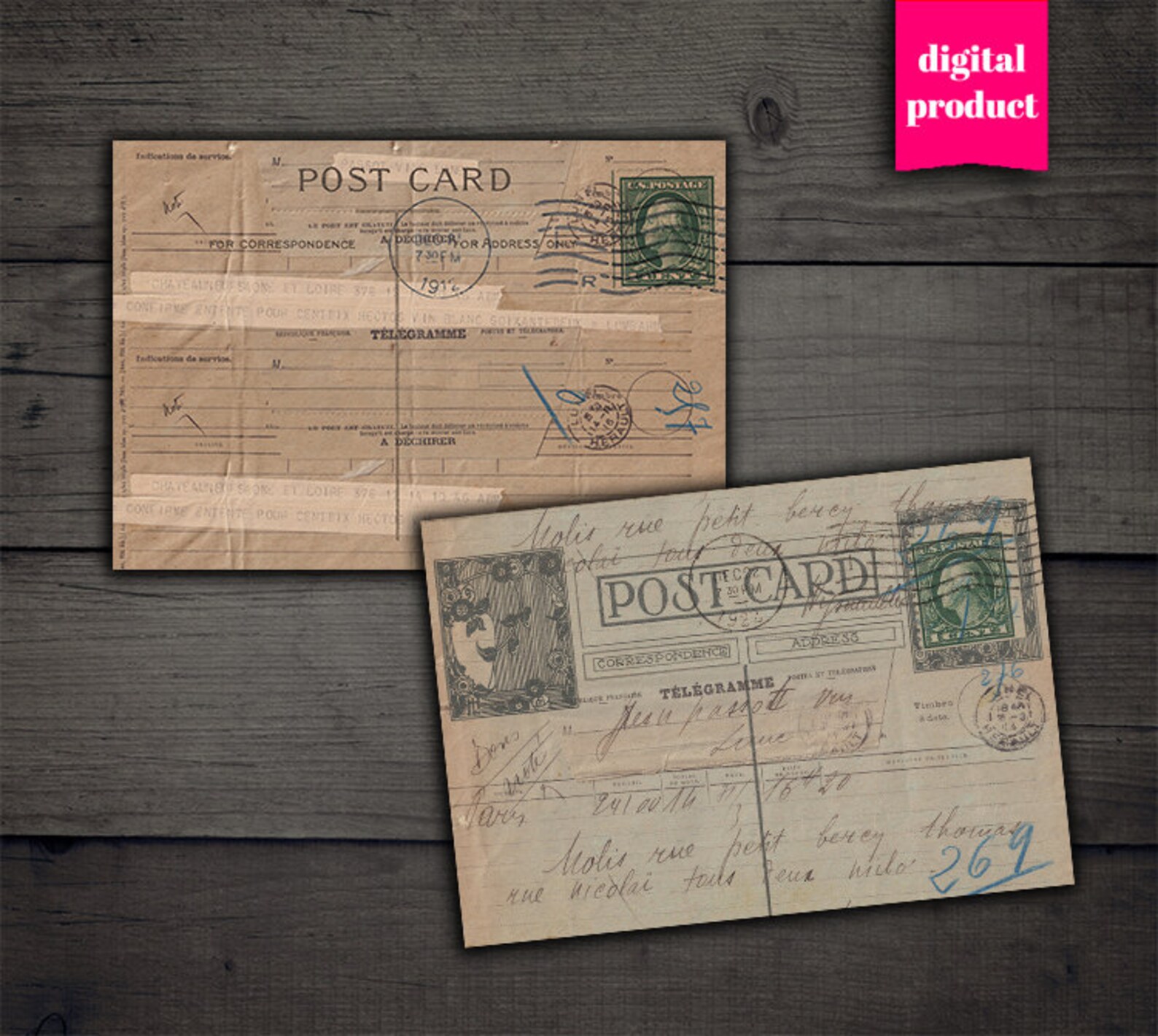 DIGITAL Vintage Telegram Postcards Printable Vintage - Etsy