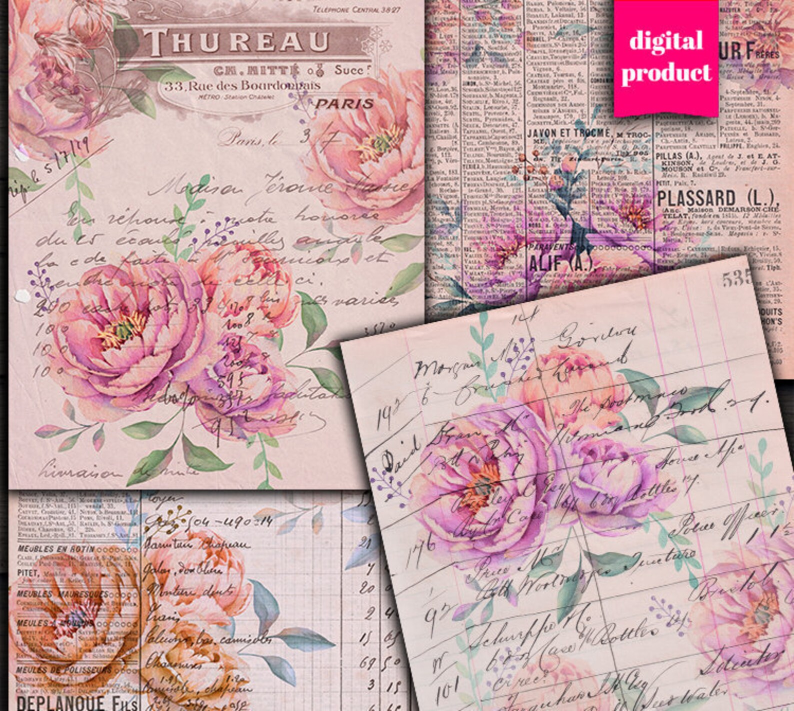 DIGITAL Vintage Floral Ephemera Printable Botanical Junk - Etsy