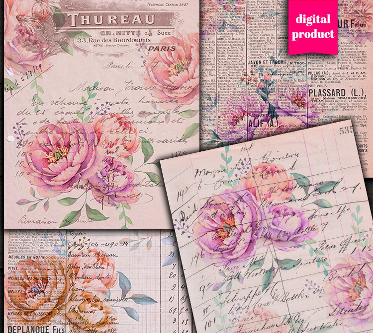 DIGITAL Vintage Floral Ephemera Printable Botanical Junk - Etsy