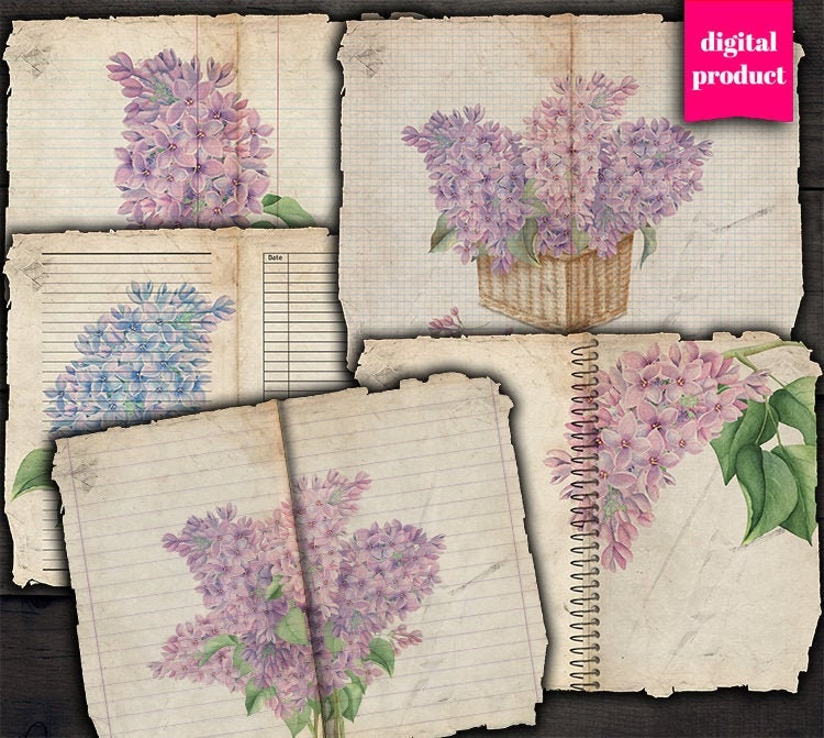 DIGITAL Lilac Junk Journal Pages Printable Grunge Junk | Etsy