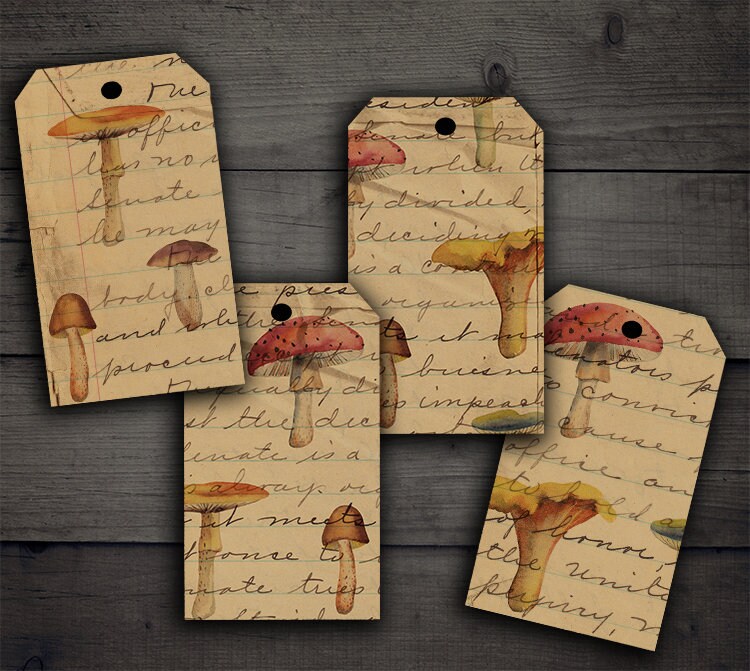 DIGITAL Vintage Fall Mushroom Tags Digital Collage Sheet | Etsy