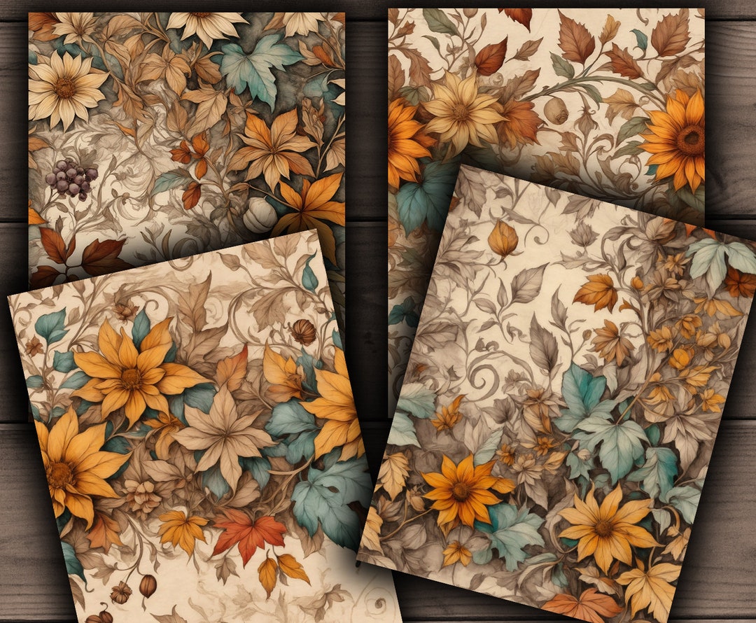 Fall Digital Papers, Digital Fall Pattern Papers, Vintage Grunge Autumn ...