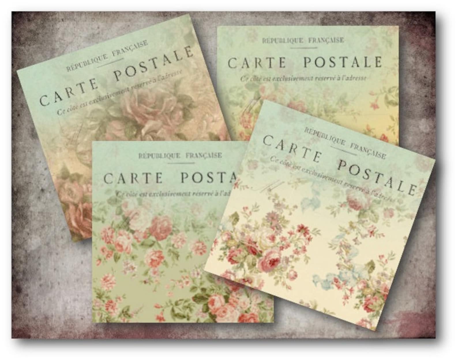 Floral Carte Postale Cards: Digital Collage Sheet (digital Download) - Etsy