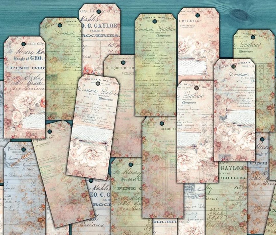 Vintage Floral Gift Tags: Printable XL Ephemera (digital Download) - Etsy
