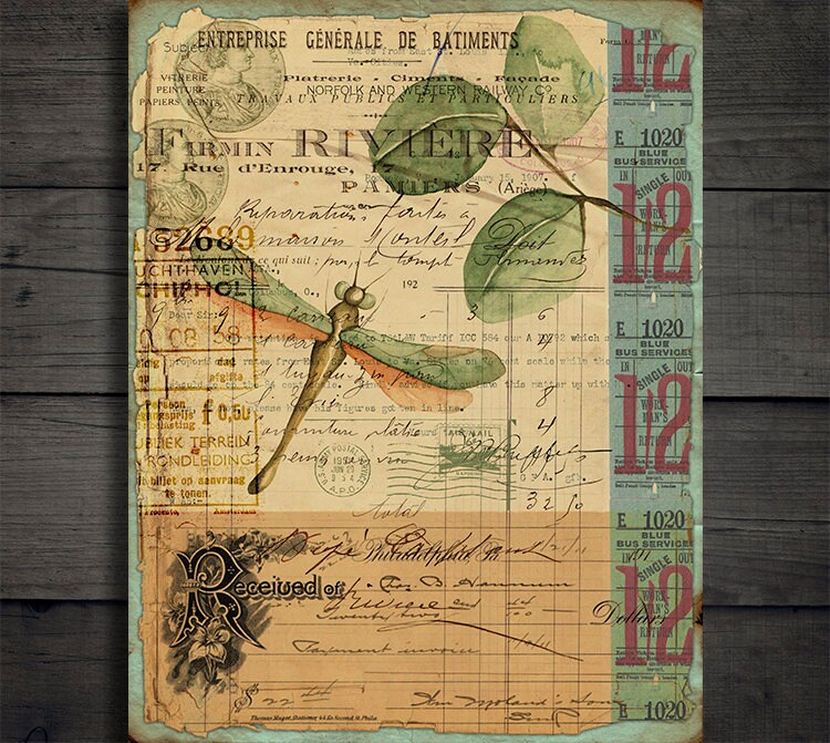 DIGITAL Vintage Dragonfly Ephemera - Digital Collage Sheet Download ...