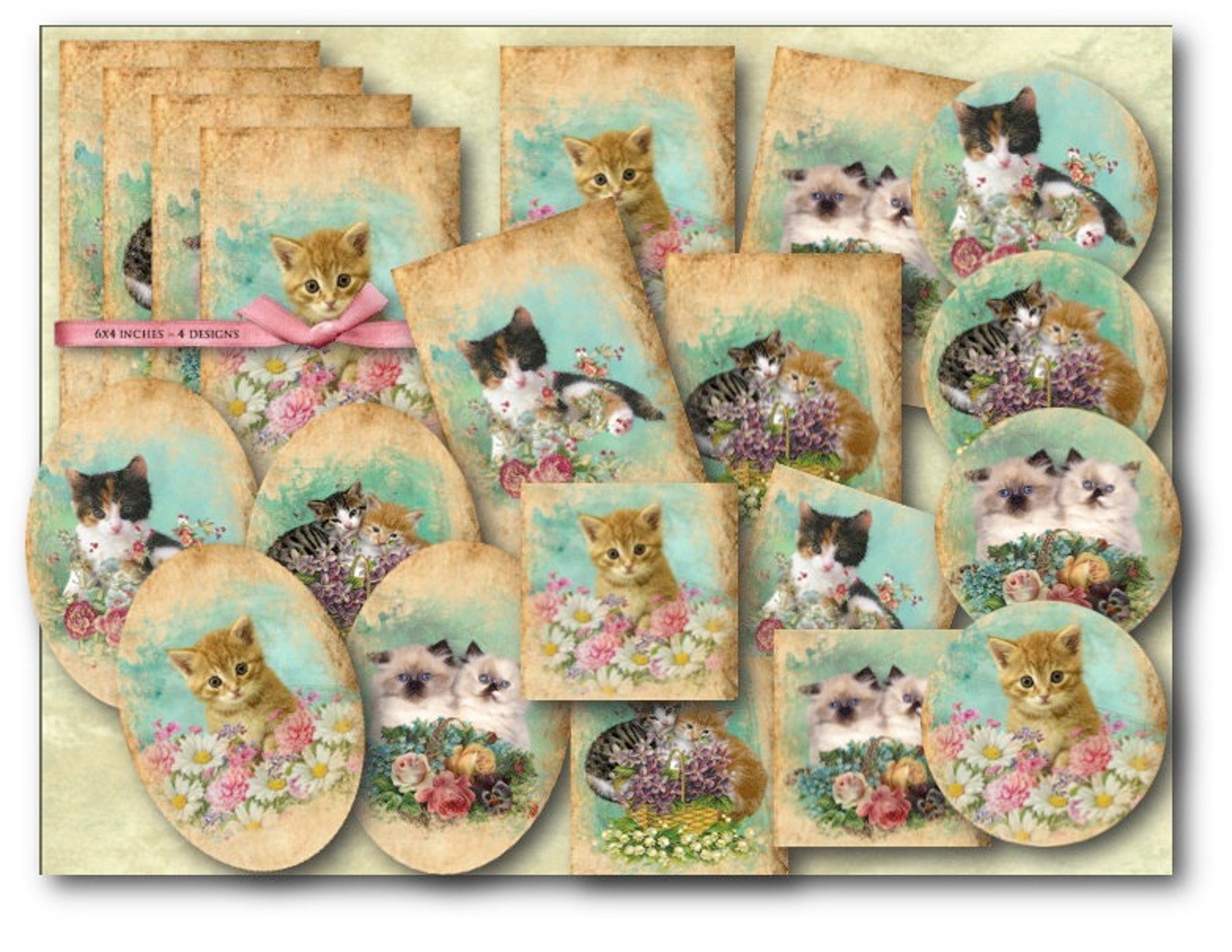 DIGITAL Cats and Kittens Paper Kit Digital Collage Sheet - Etsy