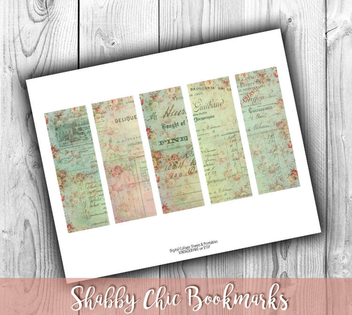 DIGITAL Shabby Chic Bookmarks Digital Collage Sheet Download - Etsy