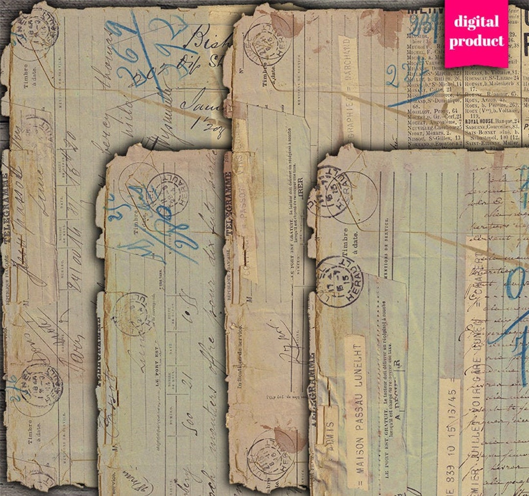 DIGITAL Grunge Ephemera Collage - Digital Vintage Documents, Newspapers ...