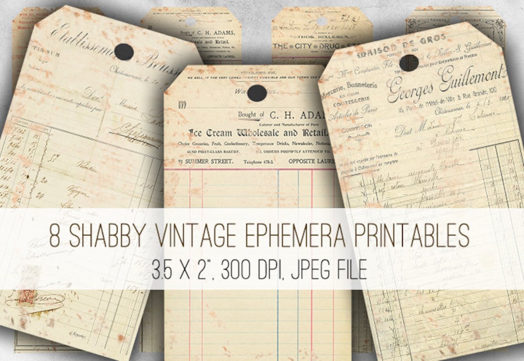 Vintage Ephemera Tags: Shabby Printable Collage Sheet (digital Download ...