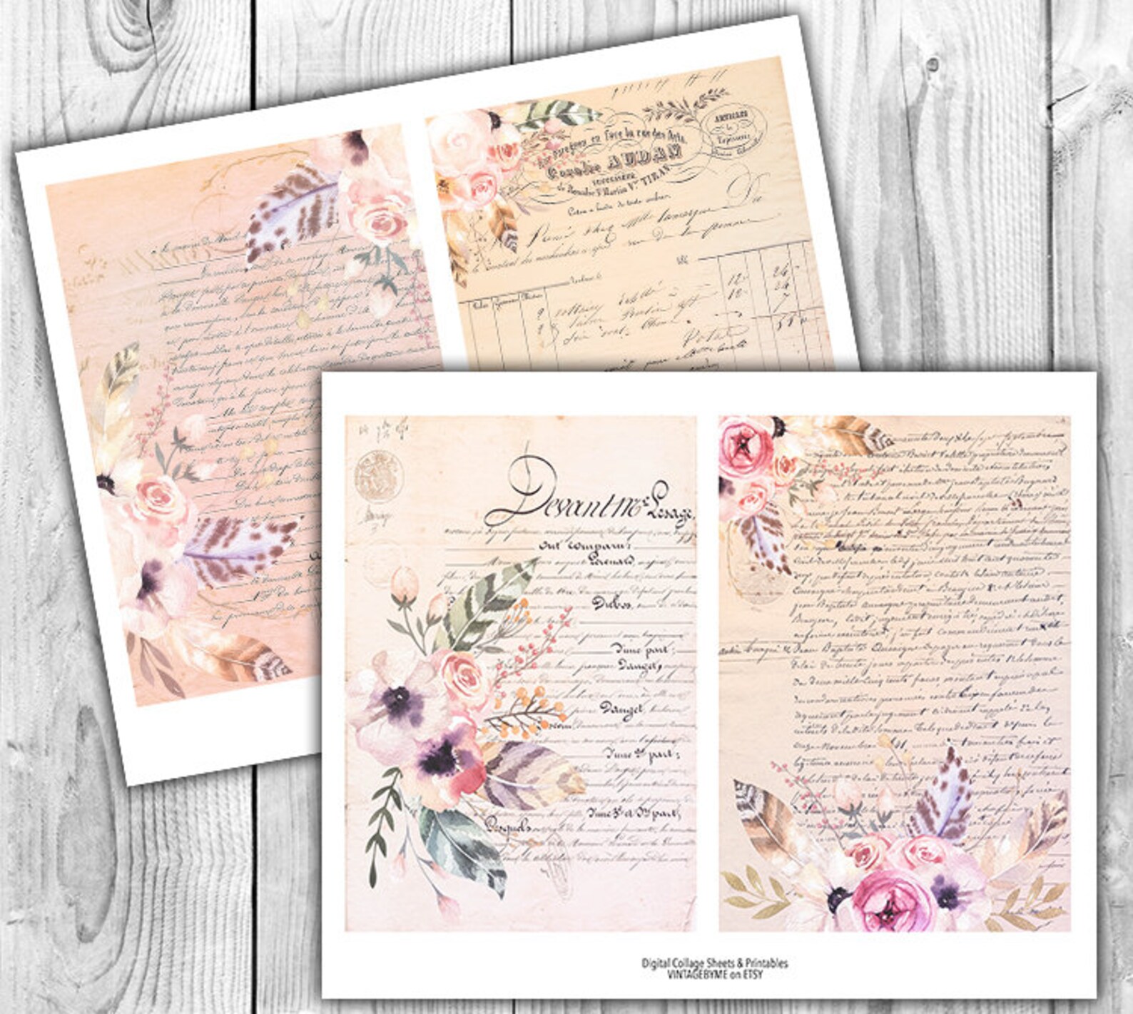 DIGITAL Boho Floral Ephemera Printables - Digital Collage Sheet ...