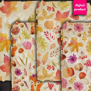 DIGITAL Vintage Fall Leaves Paper Download, Printable Fall Papers ...