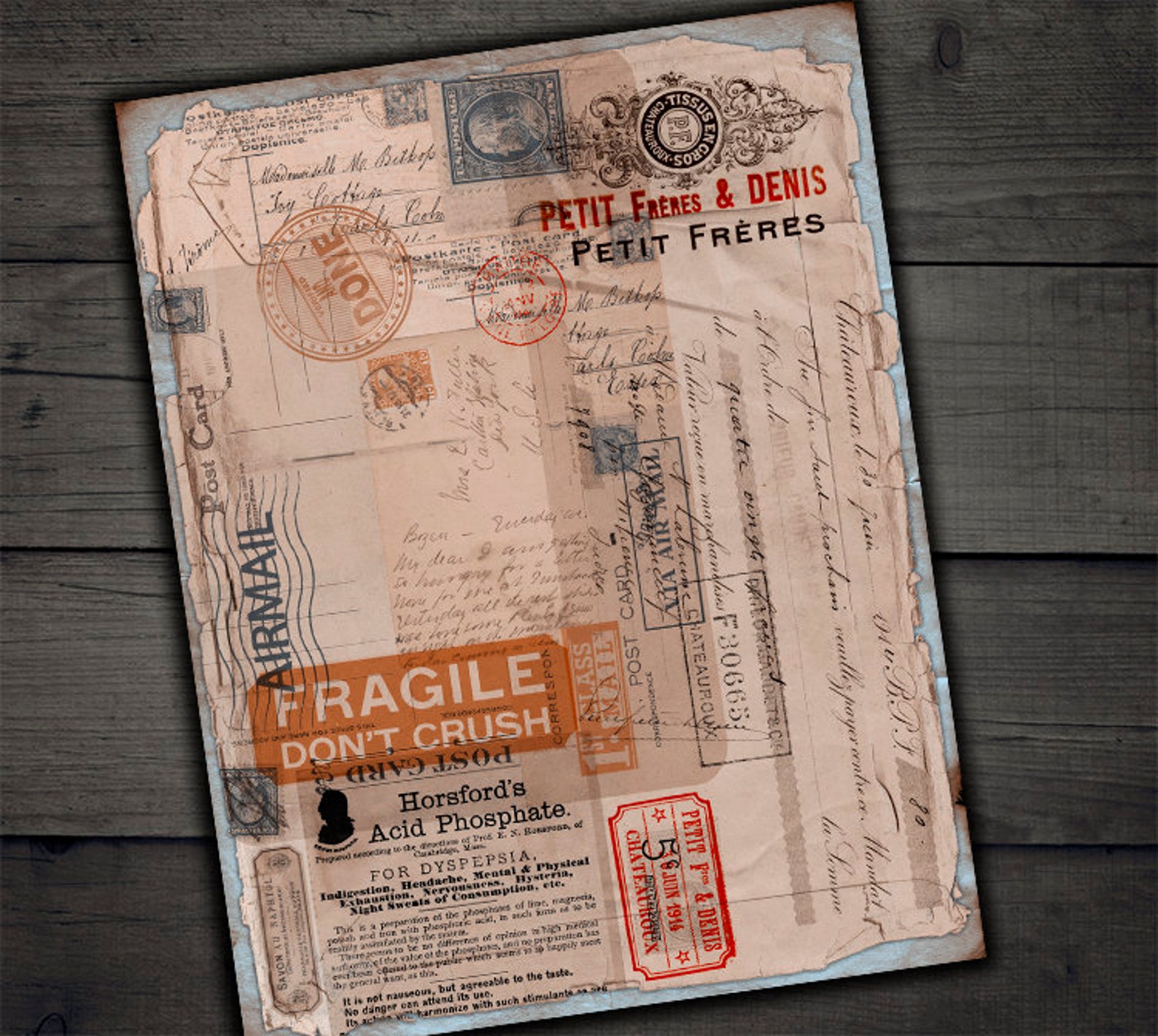 DIGITAL Vintage Grunge Postal Ephemera Digital Collage Sheet | Etsy