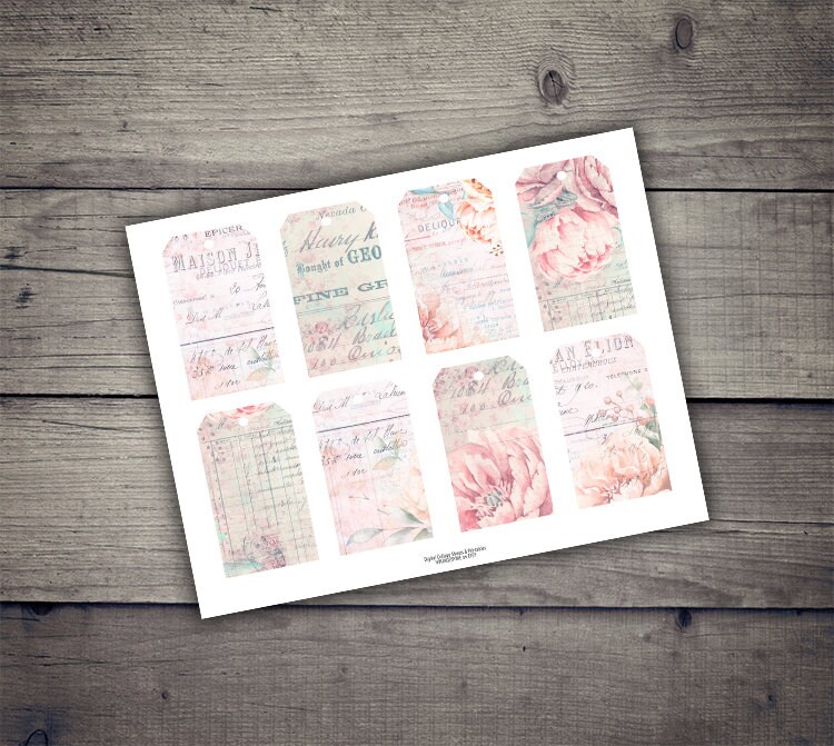 DIGITAL Shabby Chic Floral Ephemera Tags Digital Collage Sheet - Etsy