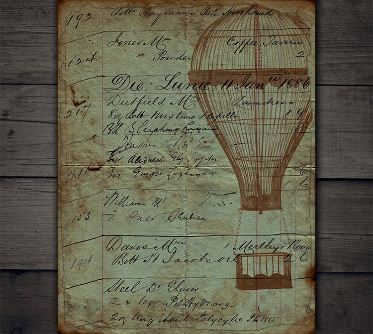 DIGITAL Vintage Grunge Hot Air Balloon Junk Journal Ephemera - Etsy
