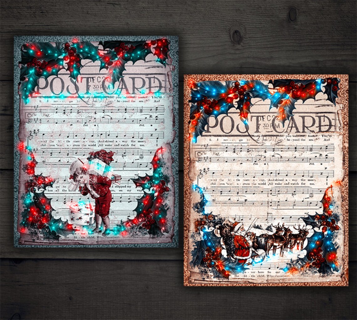 DIGITAL A4 Christmas Lights Postcards - Digital Paper Download - VBM28 ...