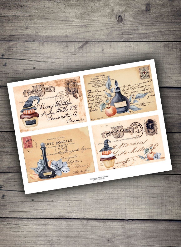 DIGITAL Halloween Postcards Digital Collage Sheet Printables - Etsy
