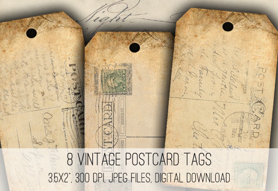 DIGITAL Vintage Postcard Tags Digital Collage Sheet Download - 1061 ...