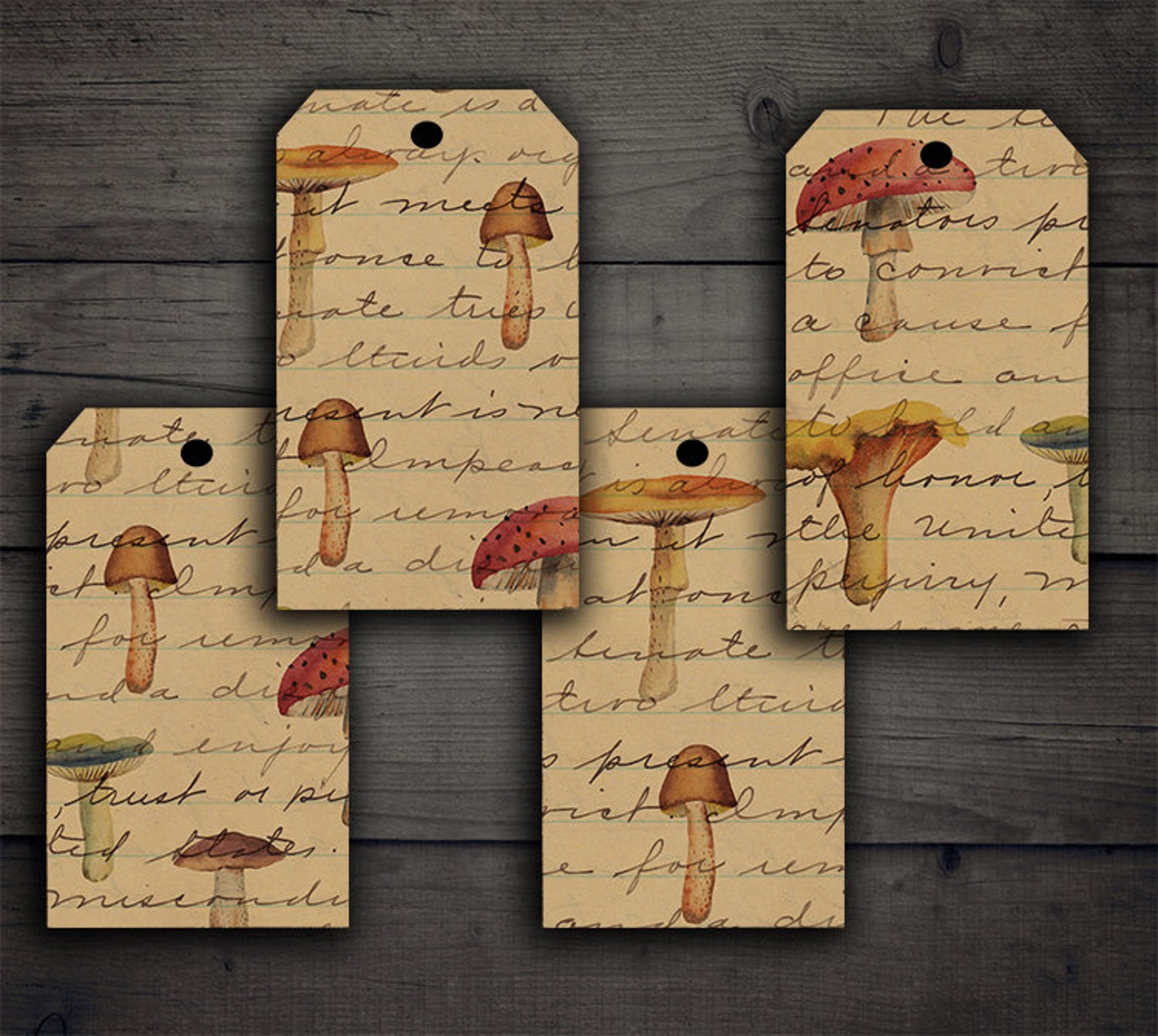 DIGITAL Vintage Fall Mushroom Tags Digital Collage Sheet | Etsy