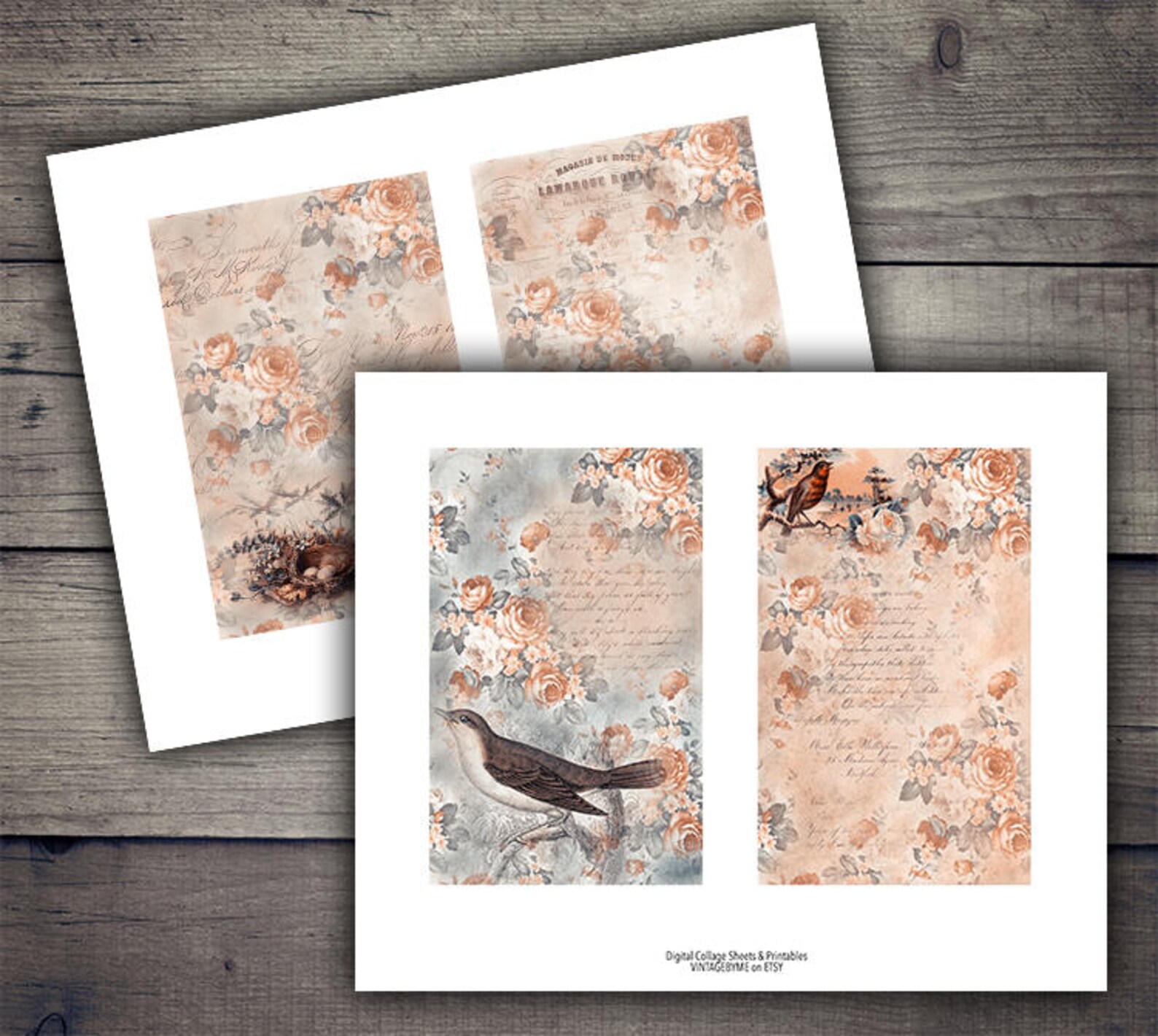 DIGITAL Birds Floral Backgrounds Digital Paper Instant - Etsy