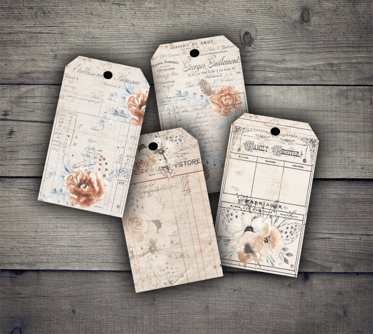 DIGITAL Vintage Floral Ephemera Tags Digital Collage Sheet - Etsy