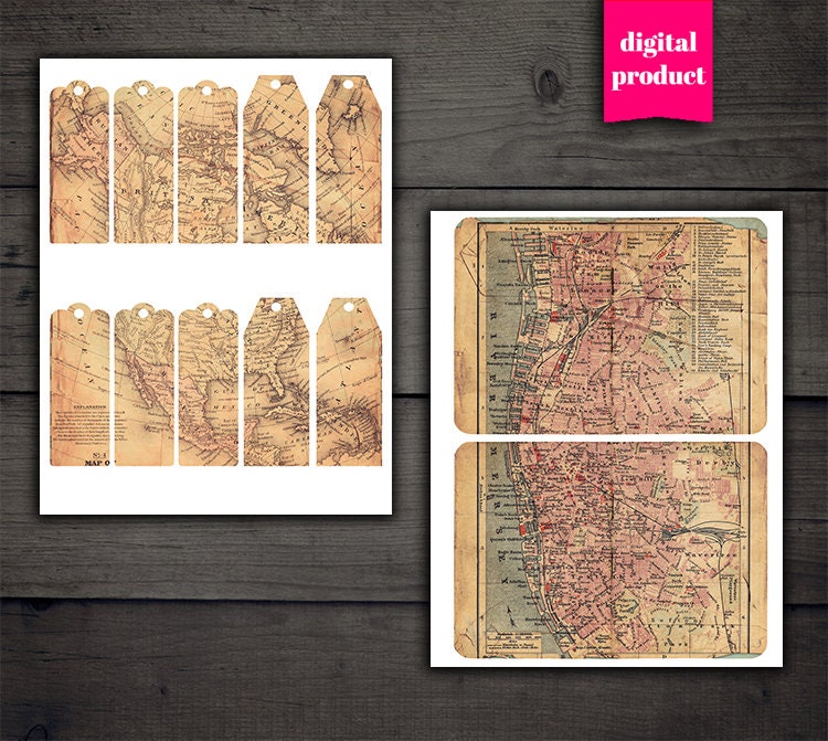 DIGITAL Vintage Maps Junk Journal Kit Printable Grunge World | Etsy