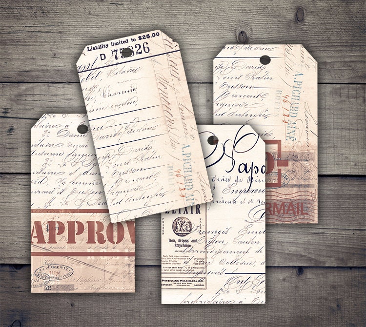 DIGITAL Vintage Postal Tags Digital Collage Sheet Download - Etsy