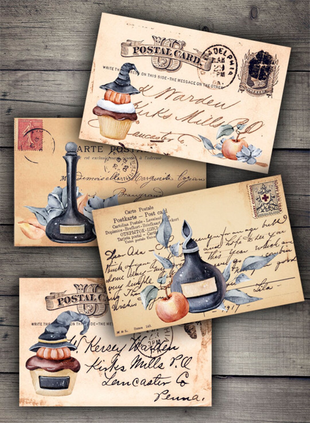 DIGITAL Halloween Postcards - Digital Collage Sheet Printables ...