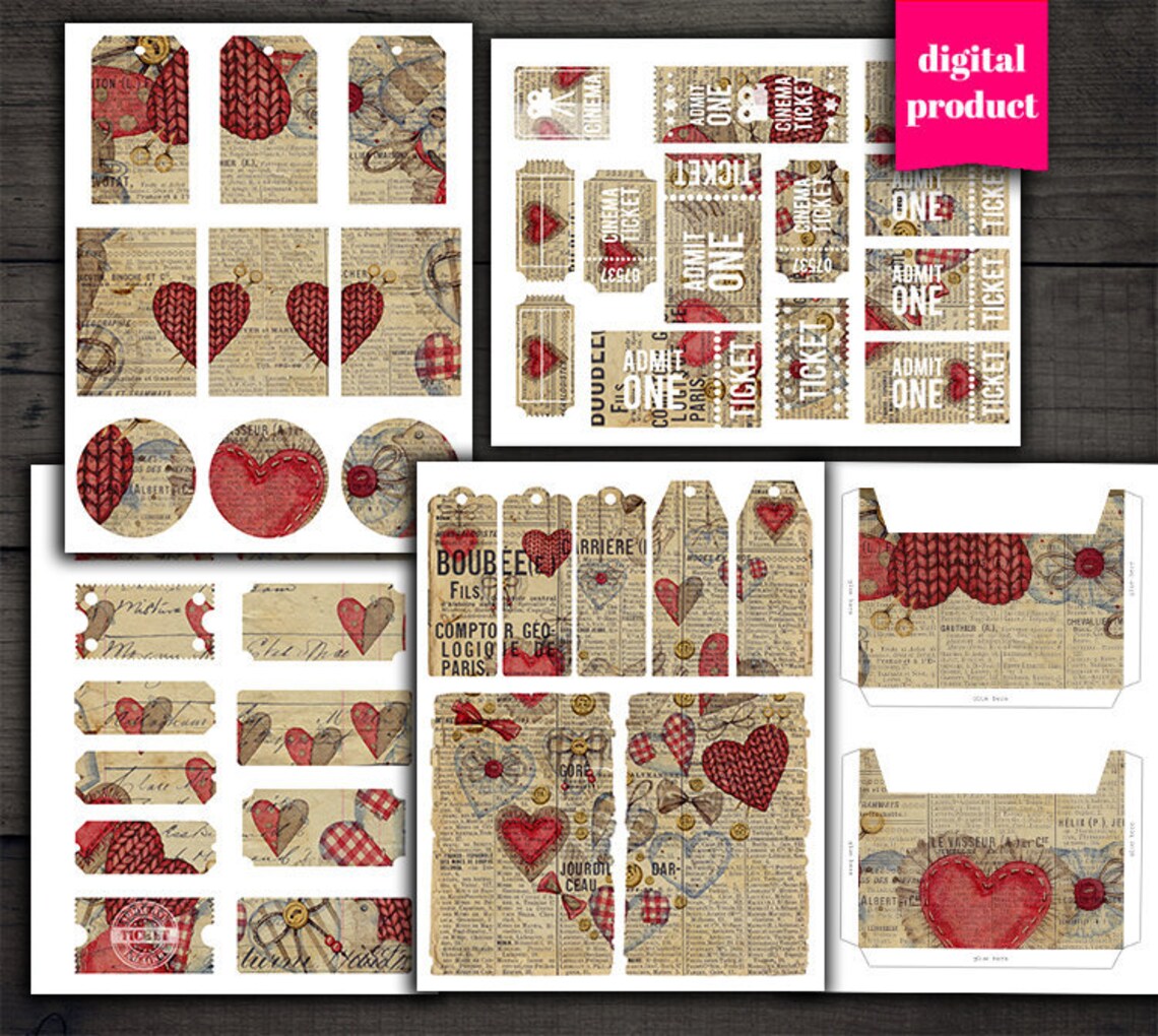 DIGITAL Vintage Valentines Junk Journal Kit Printable - Etsy