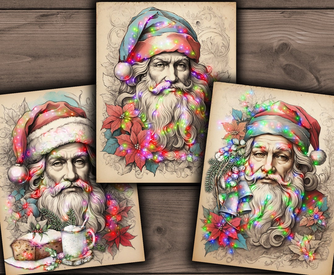 Glowing Christmas Lights Digital Papers, Glowing Santa Claus, Printable ...