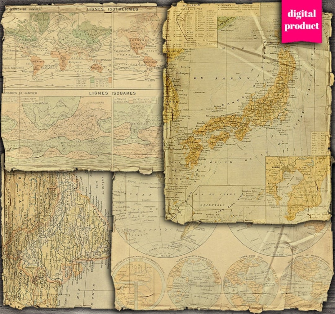 DIGITAL Vintage World Maps - Printable Grunge Maps - Grunge Travel Junk ...
