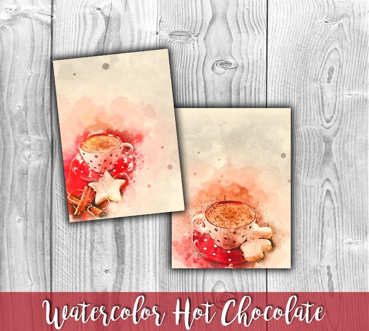 DIGITAL Watercolor Christmas Hot Chocolate Digital Collage - Etsy
