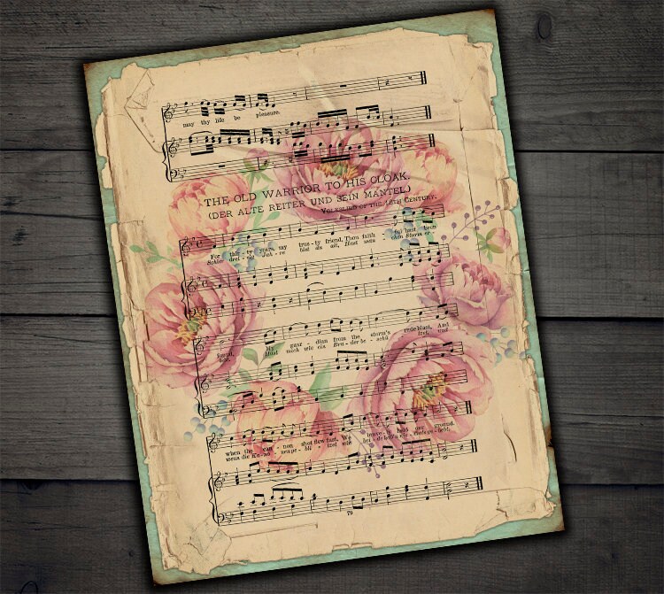DIGITAL Vintage Floral Music Sheet Digital Collage Sheet | Etsy