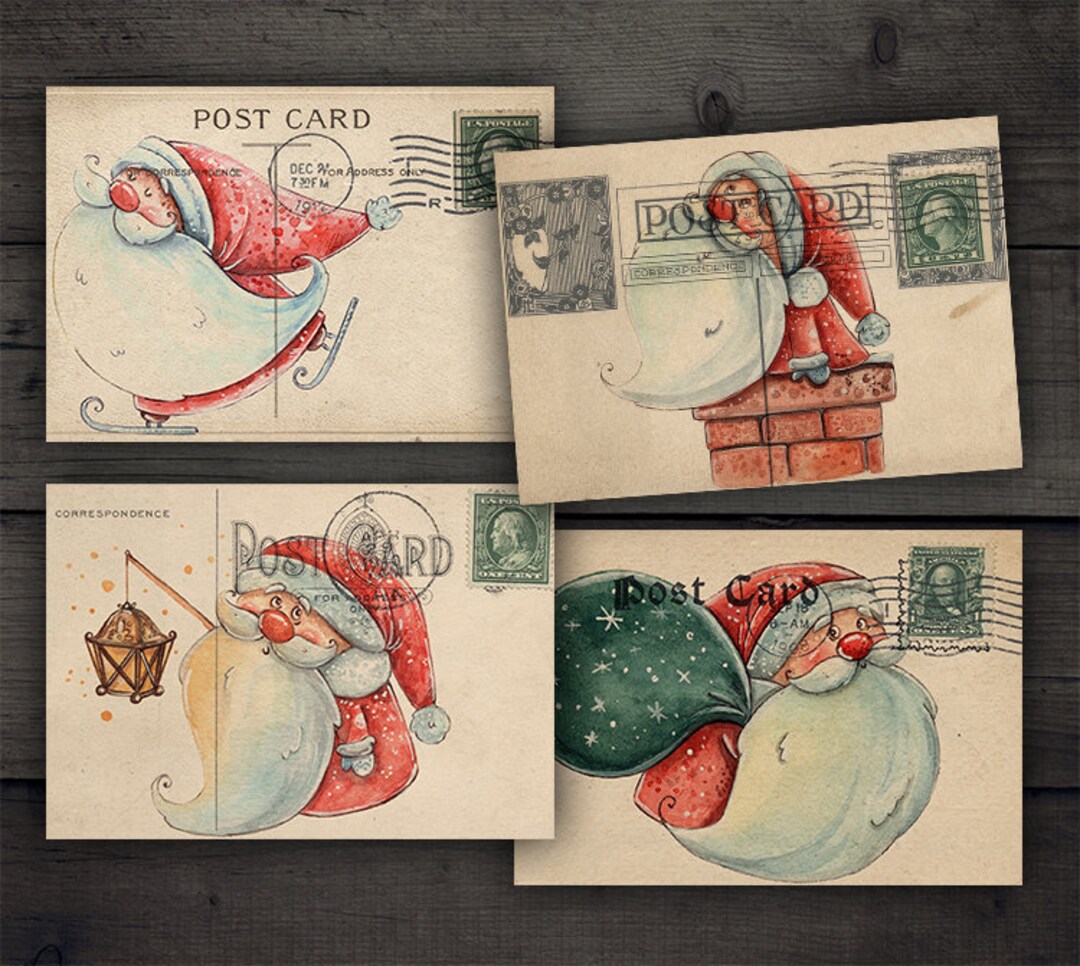 Vintage Santa Christmas Postcards: Printable Holiday Collage (digital ...
