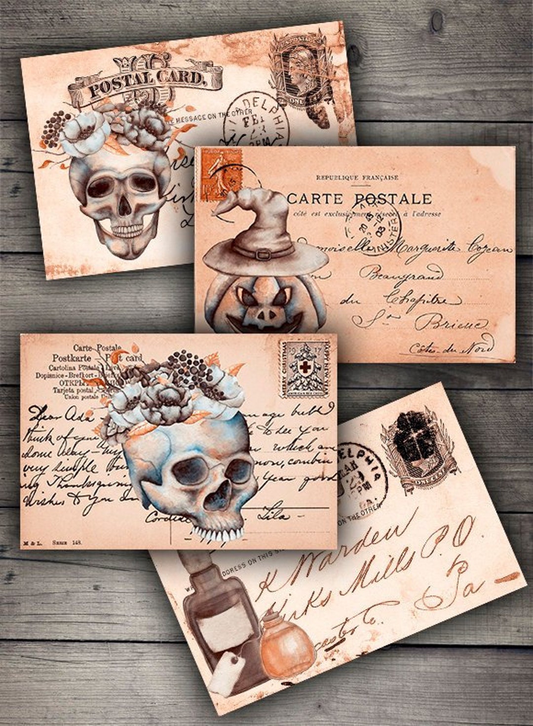 DIGITAL Vintage Halloween Postcards - Digital Collage Sheet Printables ...