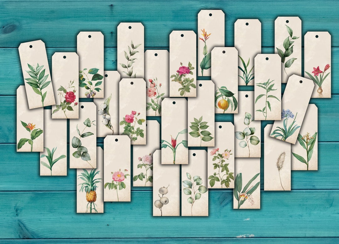 DIGITAL Vintage Herbal XL Tags - Printable Floral Tags - Vintage Plants ...