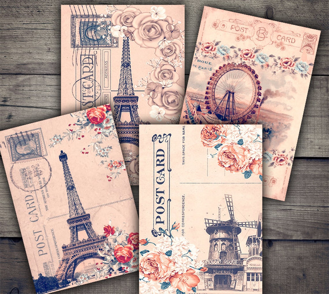 DIGITAL Vintage Paris Postcards - Digital Collage Sheet Printables - Etsy