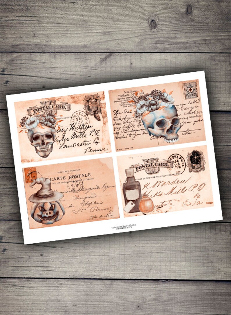 DIGITAL Vintage Halloween Postcards Digital Collage Sheet | Etsy