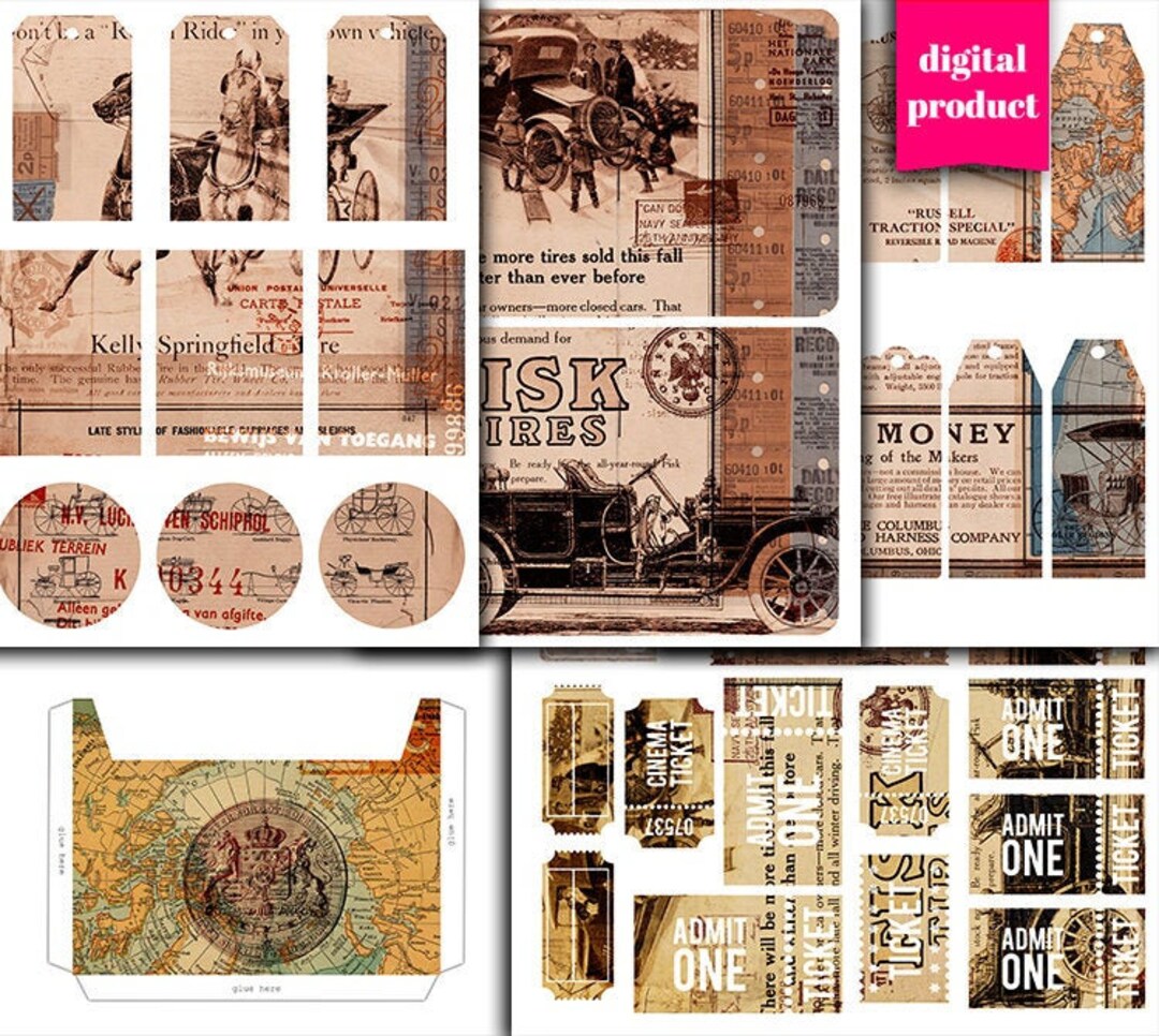 DIGITAL Vintage Junk Journal Kit - Printable Grunge Ephemera Download ...
