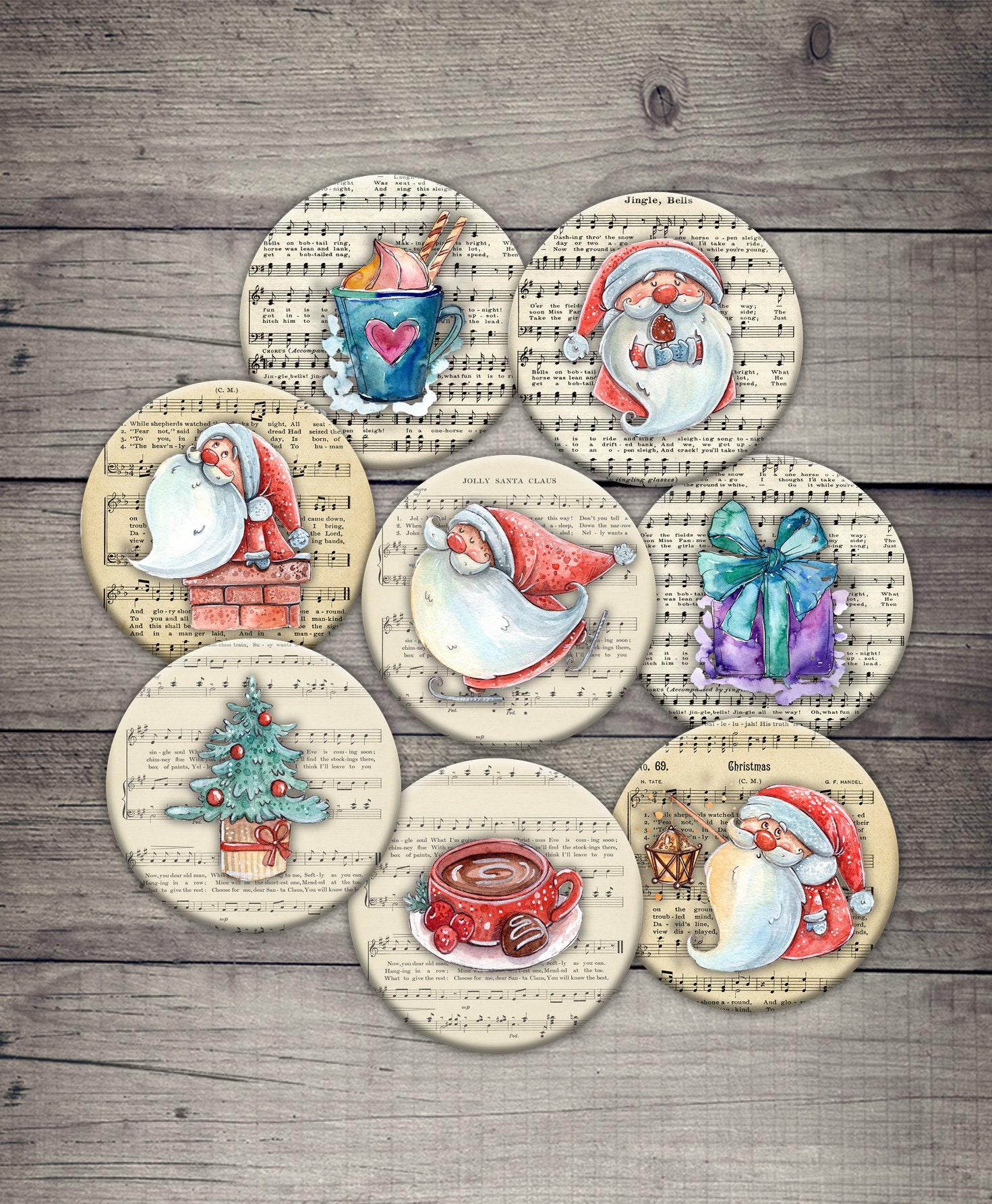 DIGITAL Vintage Christmas 2.5 Inch Circle Ornaments - Digital Collage ...